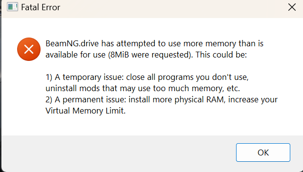 High RAM usage, Game Crashes, and Poor Performance | BeamNG